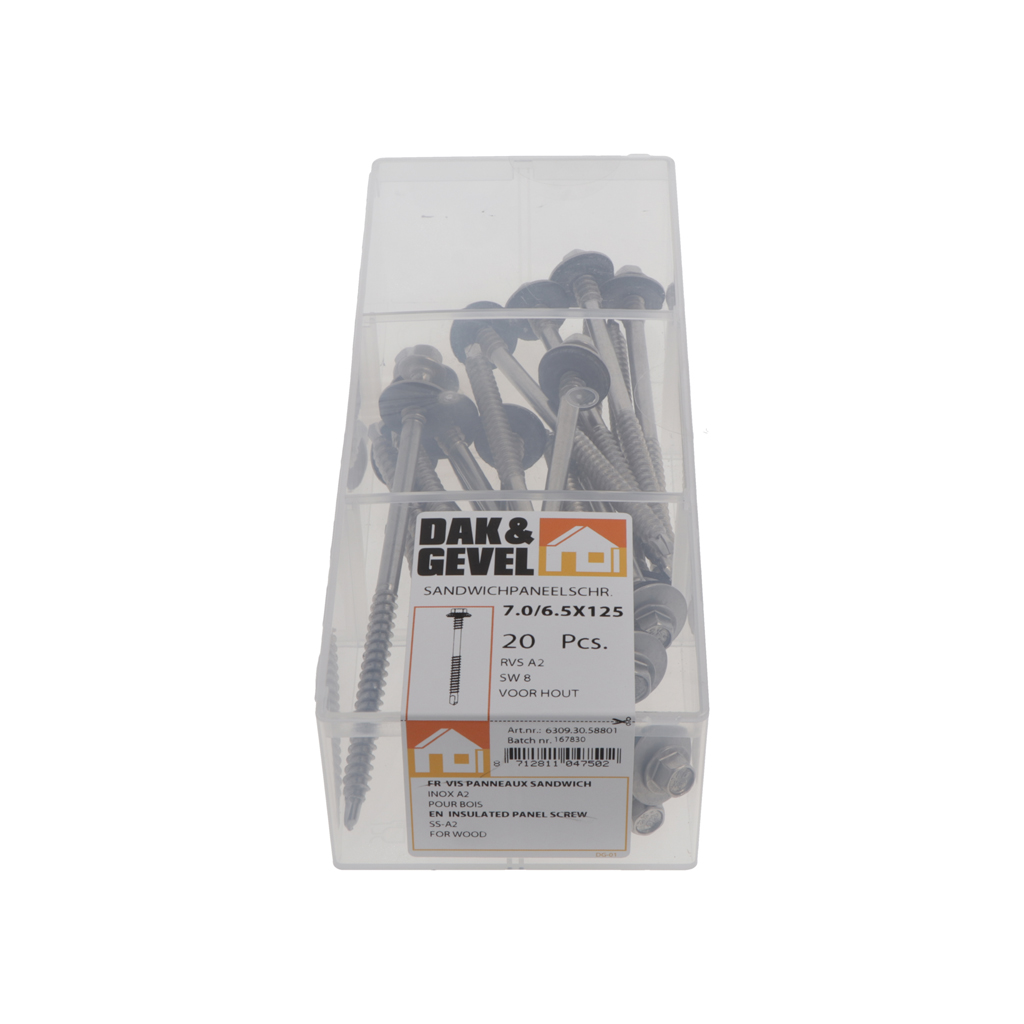 DAK&GEVEL SANDWICHPANEELSCHROEF BP-2 RVS-A2 6K SW-8 19MM HOUT 7.0/6 ...
